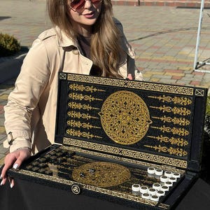 Large Black&gold Stone Backgammon Set 58cm (22.8in), Luxury Game Board ...