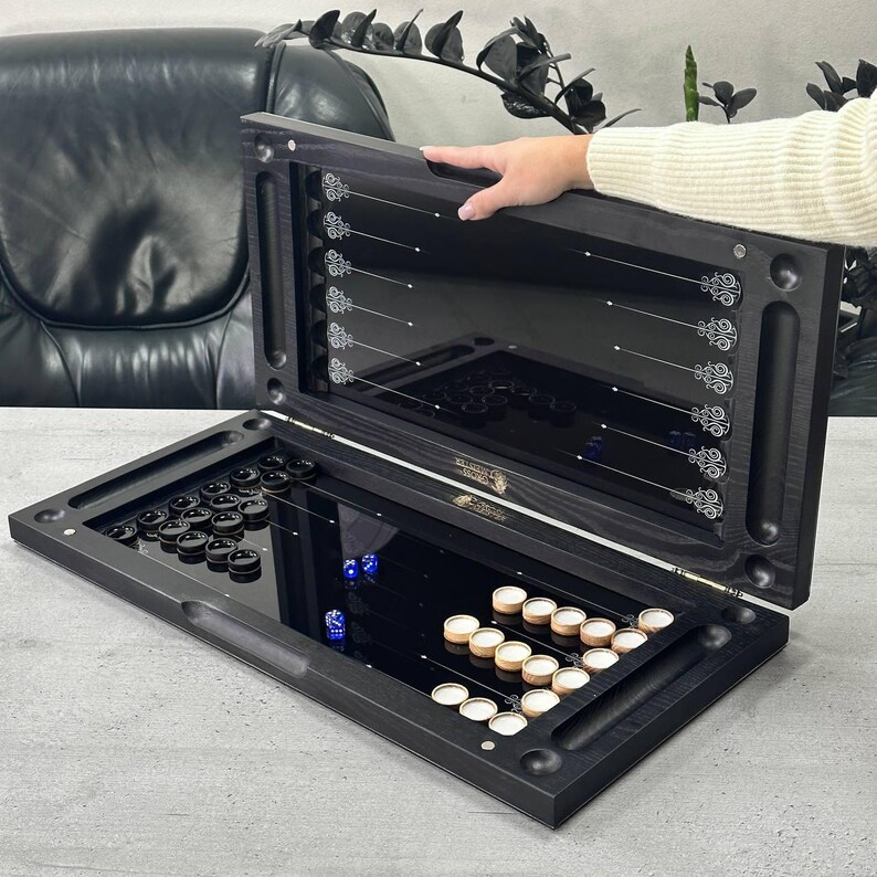 Glass & Wood Chess and Backgammon Set, Epoxy Resin Chips, Gift Idea ...