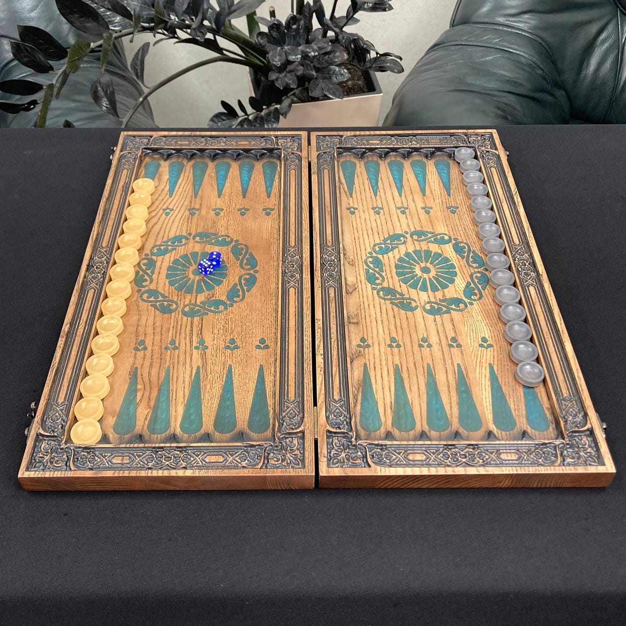 Wood&blue Epoxy Resin Backgammon Set, Tabletop Board Game, Retirement ...
