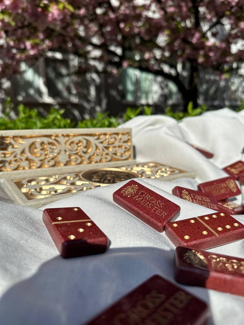 Red Stone Dominoes Set With Case, Custom Dominoes Set, Premium Gift for ...