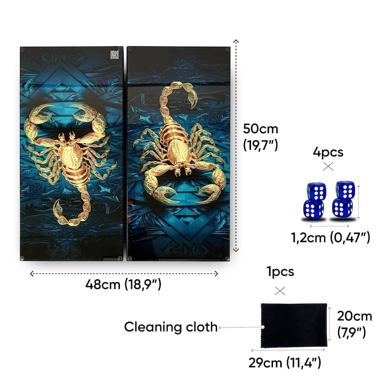 Luxury Tempered Glass & Wood Backgammon Board Scorpion Design, Tabletop ...