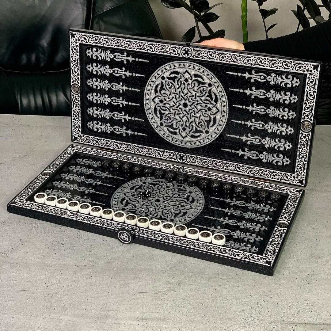 Black Acrylic Stone Backgammon Set, Large Stylized Backgammon LION ...