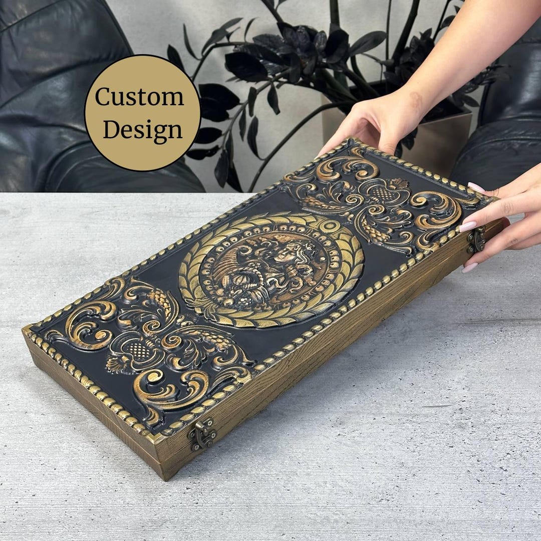 Wood Backgammon Set, Stylized With Virgo Zodiac Sign, Personalized ...