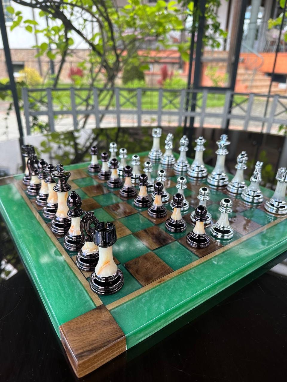 Epoxy Resin and Wooden Handmade Chess Set, Premium Quality Board Game ...