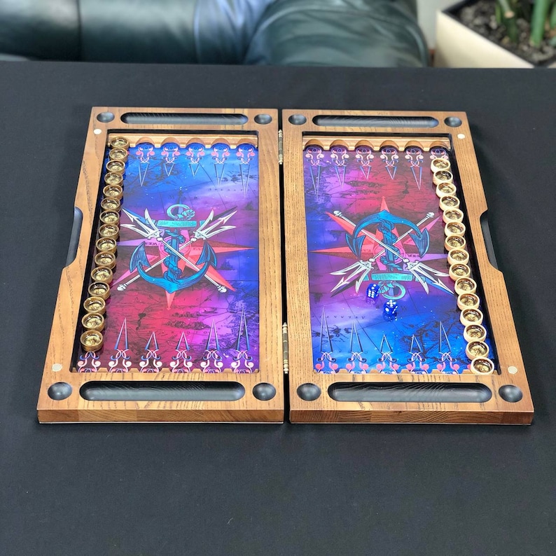Exclusive Backgammon Set, Stylized Marine Theme, Glass & Wood ...