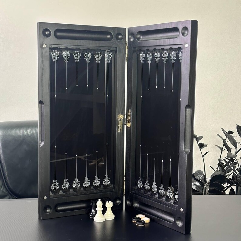 Glass & Wood Chess and Backgammon Set, Epoxy Resin Chips, Gift Idea ...