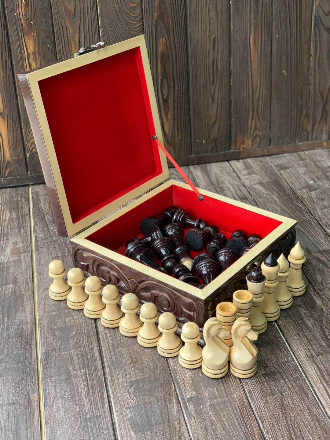 Chess Pieces Box, Handmade Chess Set Storage, Unique Wood Box, Fathers ...