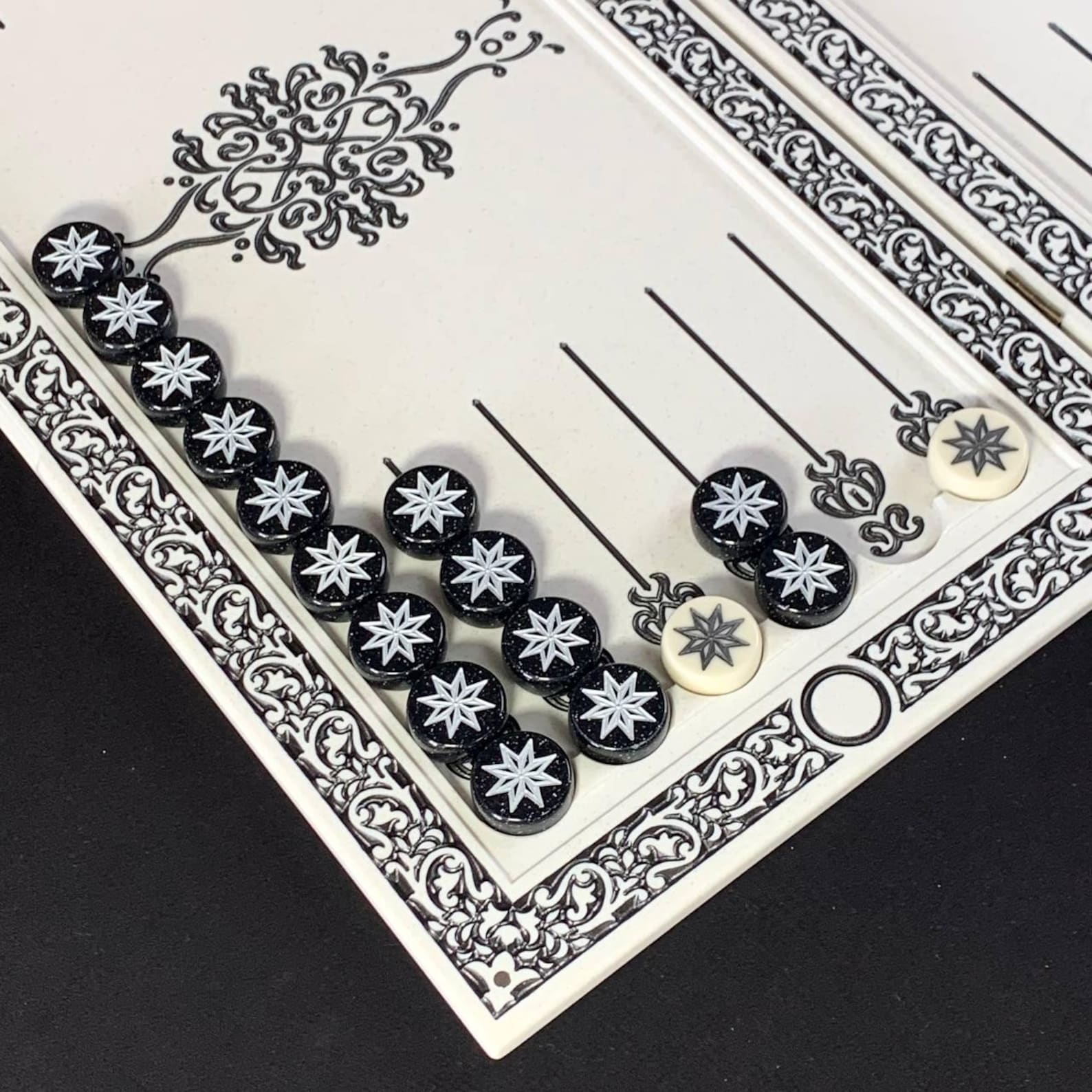 White Acrylic Stone Backgammon Set, Stylized Backgammon Wild Rose ...