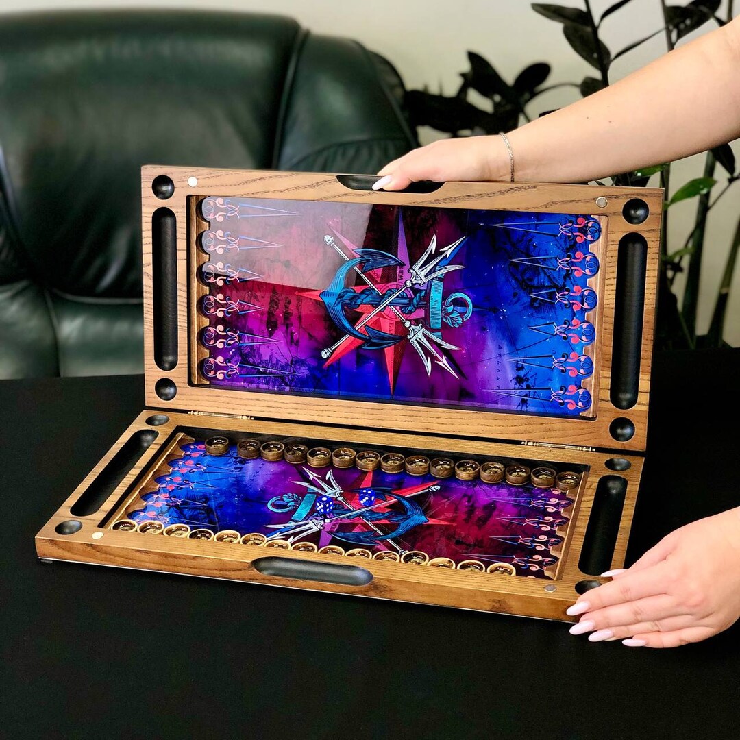 Exclusive Backgammon Set, Stylized Marine Theme, Glass & Wood ...