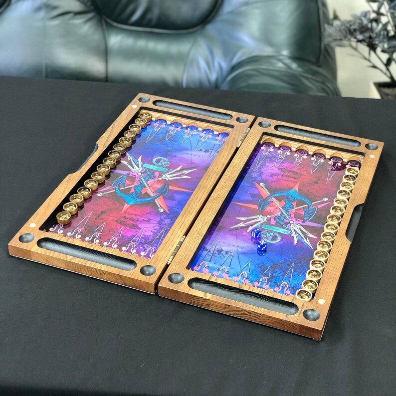 Exclusive Backgammon Set, Stylized Marine Theme, Glass & Wood ...
