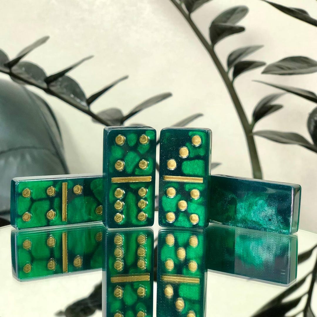 Personalized Domino, Emerald&gold Epoxy Resin Dominoes D6, Outdoor Game ...