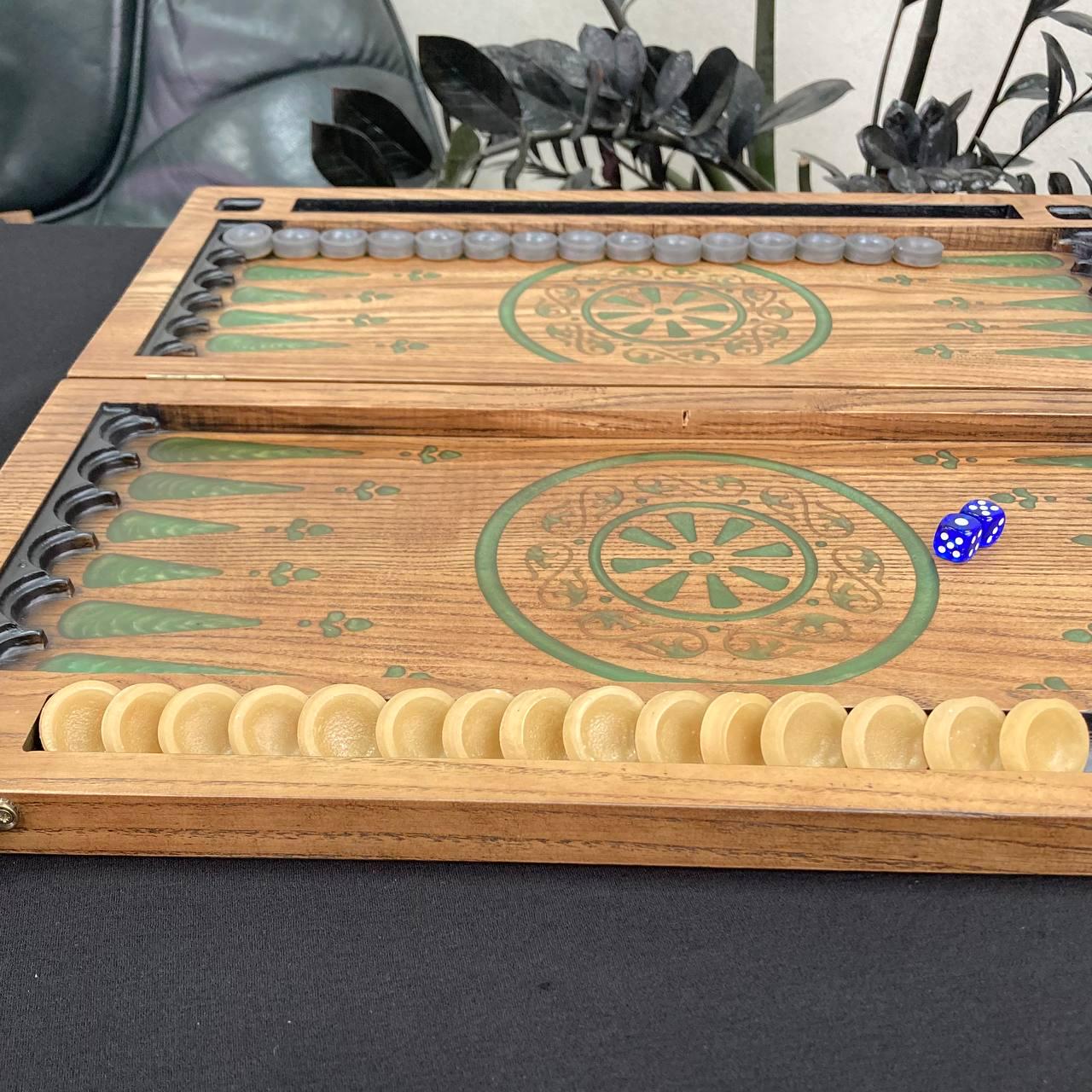 Wood&green Epoxy Resin Backgammon Set, Stylized With Classic Design ...