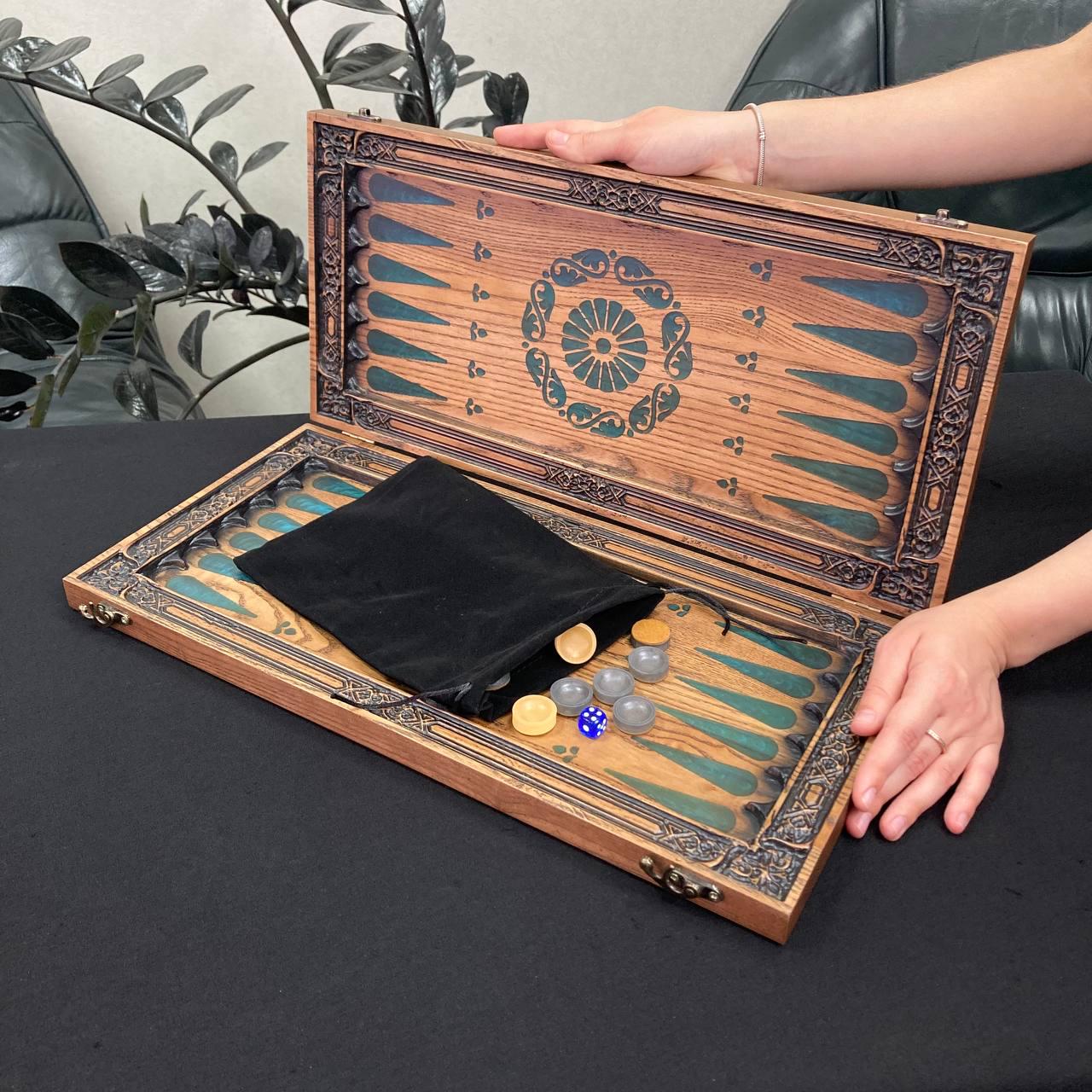 Wood&blue Epoxy Resin Backgammon Set, Tabletop Board Game, Retirement ...