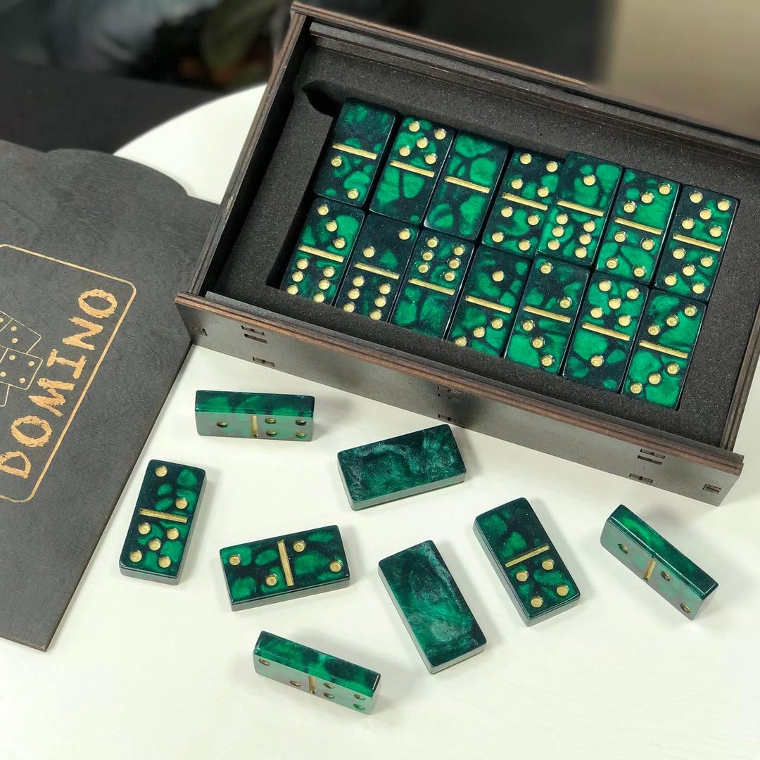 Emerald&gold Epoxy Resin Dominoes Set, Outdoor Games, Domino, Tabletop ...