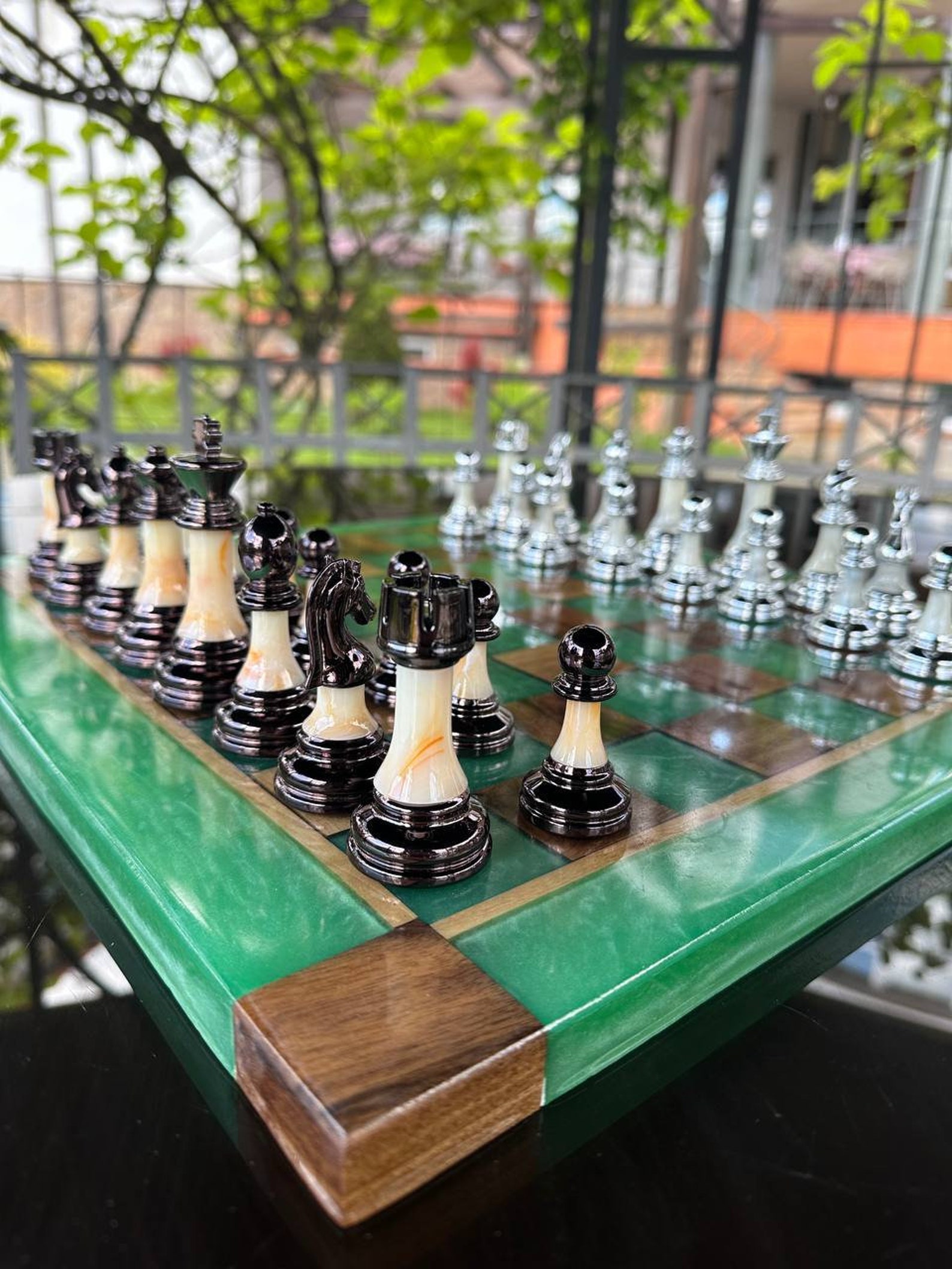 Epoxy Resin and Wooden Handmade Chess Set, Premium Quality Board Game ...