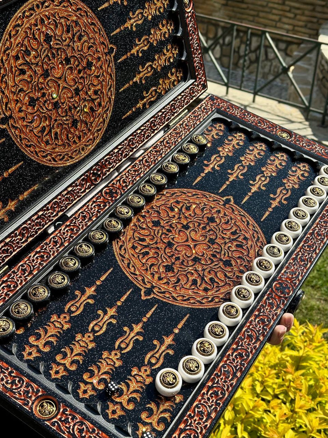 Acrylic Stone Backgammon Set, Stylized Game Board With LION Design ...