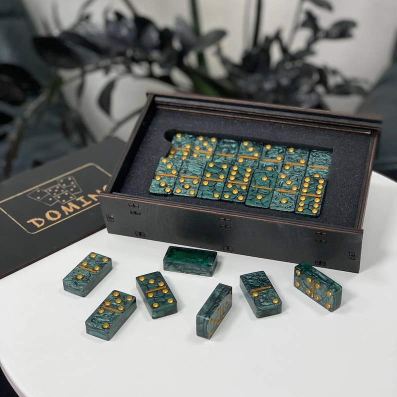 Personalized Emerald&gold Epoxy Resin Dominoes Set, Outdoor Games ...