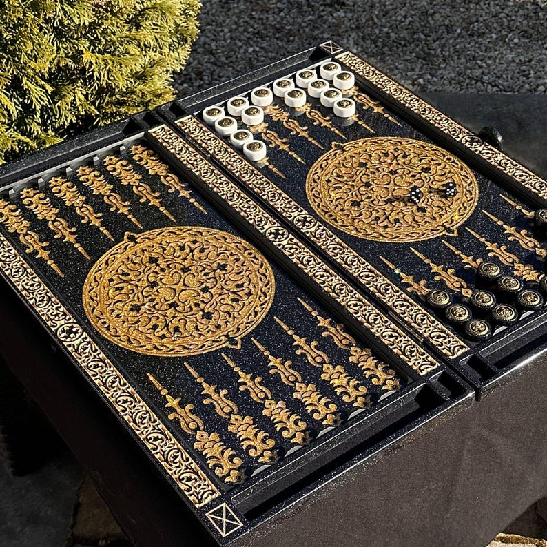 Large Black&gold Stone Backgammon Set 58cm (22.8in), Luxury Game Board ...