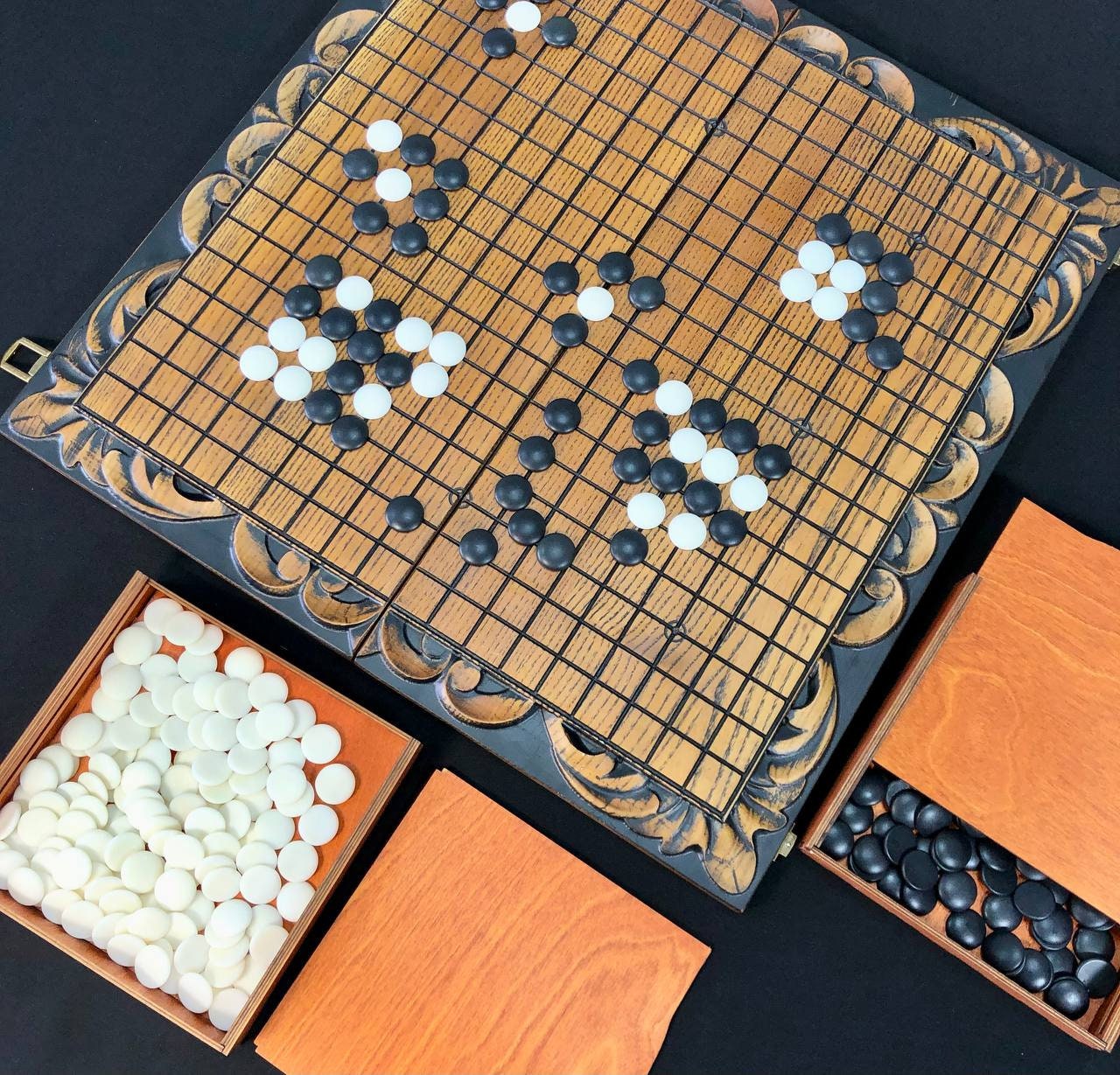 Go Board Game With Bowls and Stones, Go Chess Set, Japanese Go Board Game 19,7x9,8, Go Set ...