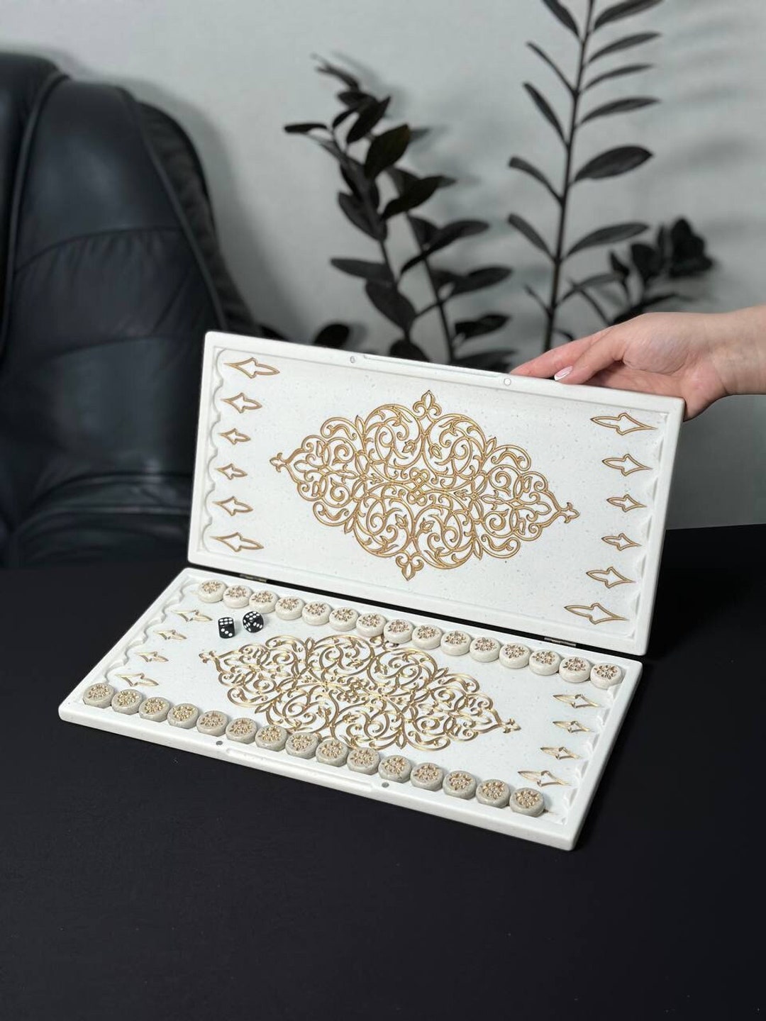 White Acrylic Stone Backgammon, Handmade Luxury Backgammon, Anniversary Gift, Resin Backgammon ...