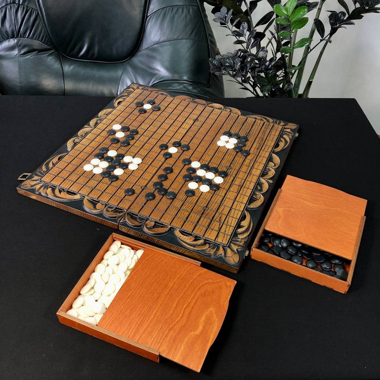 Go Board Game With Bowls and Stones, Go Chess Set, Japanese Go Board ...