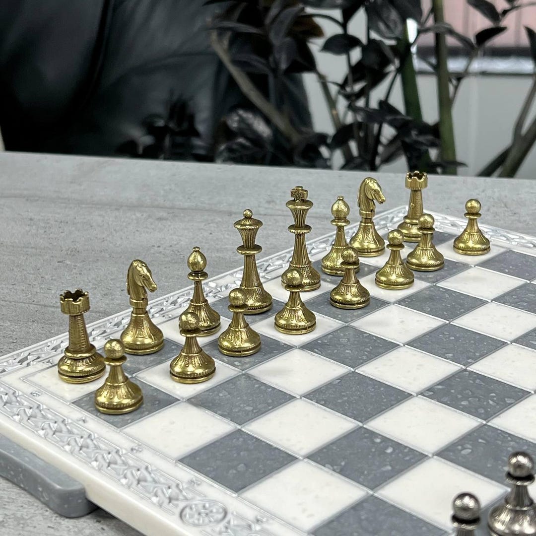 Stone Chess and Checkers Board, Luxury Tabletop Game 30cm (11.8 Inch ...