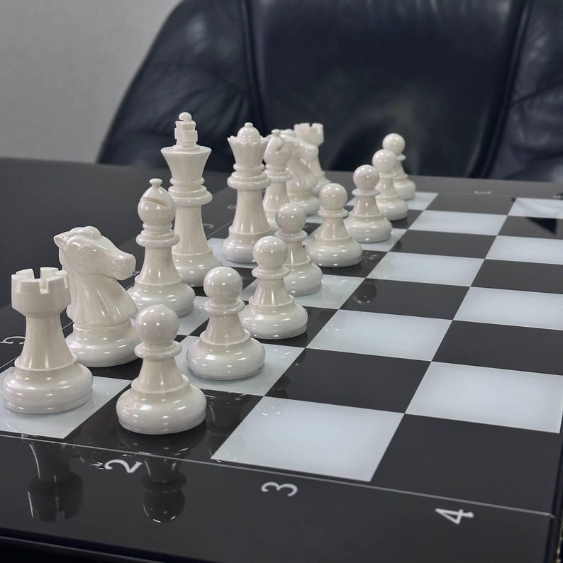 Glass & Wood Chess and Backgammon Set, Epoxy Resin Chips, Gift Idea ...