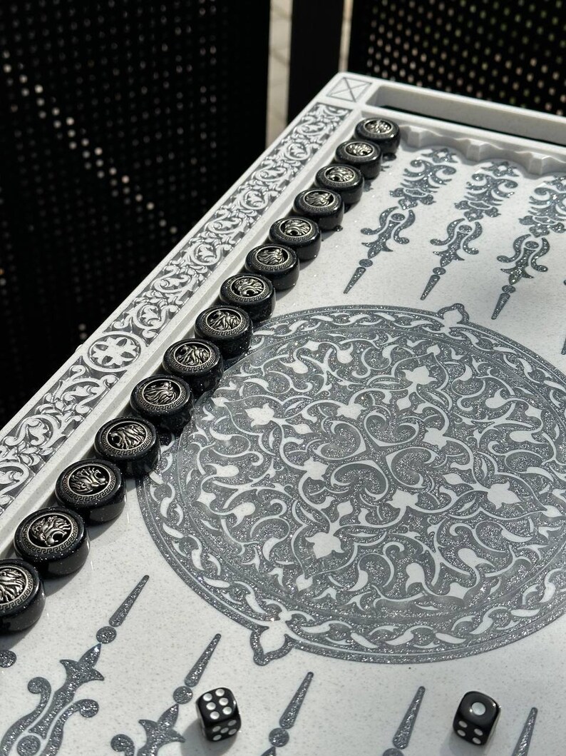 Exclusive Gift Idea White Acrylic Stone Backgammon, Handmade Luxury Backgammon, Anniversary Gift ...