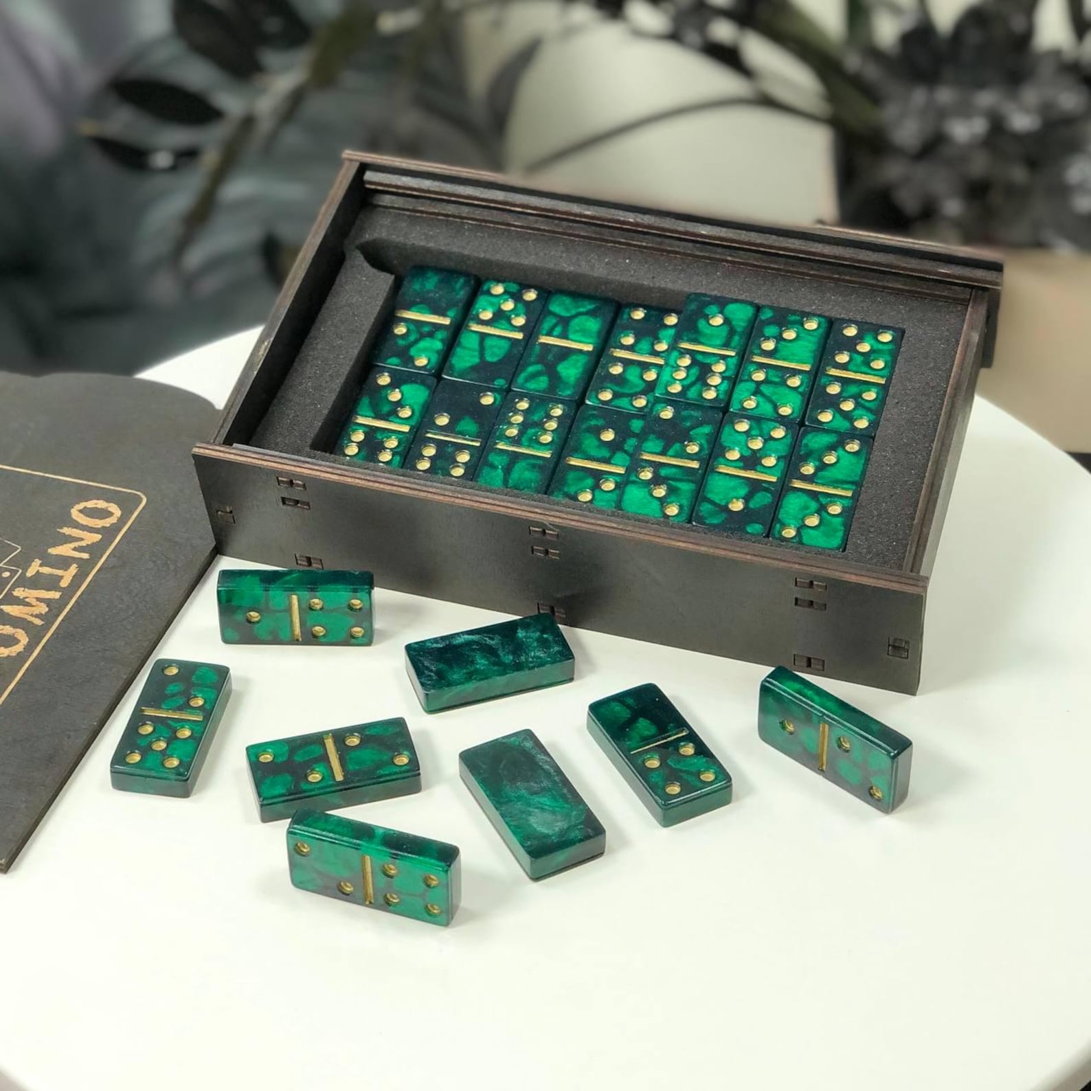 Emerald&gold Epoxy Resin Dominoes Set, Outdoor Games, Domino, Tabletop ...