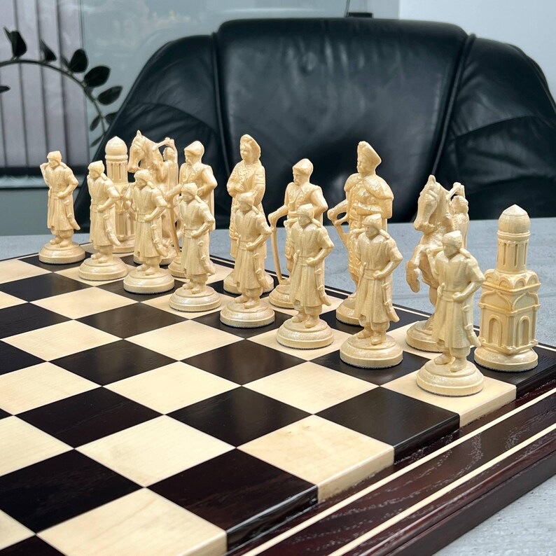 Oak Chess Set – Stylized Wooden Chess Pieces – Board 56cm 22inch ...
