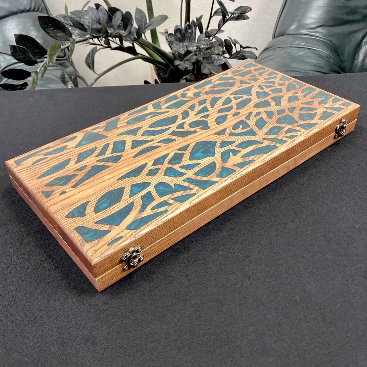 Wood&blue Epoxy Resin Backgammon Set, Tabletop Board Game, Retirement ...
