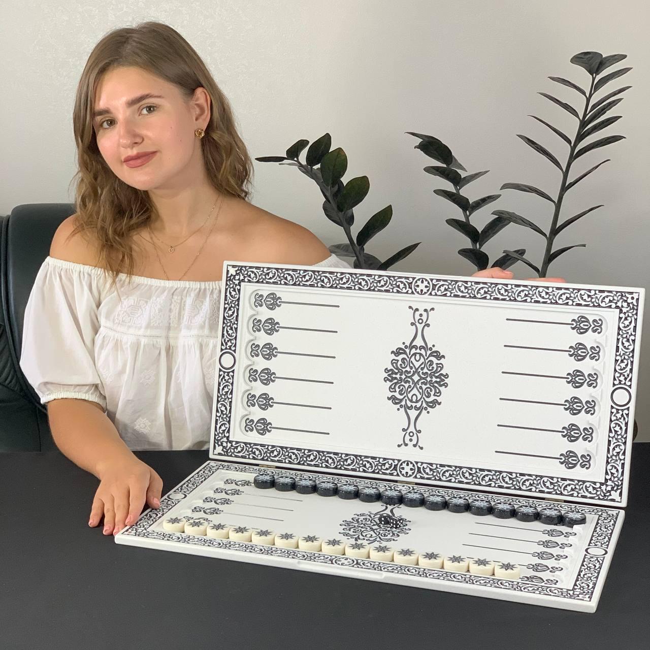 White Acrylic Stone Backgammon Set, Stylized Backgammon Wild Rose ...