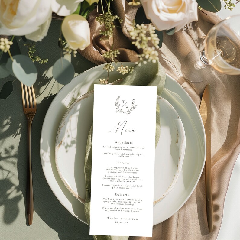 Minimalist Wedding Menu Template, Calligraphy Wedding Menu Template ...