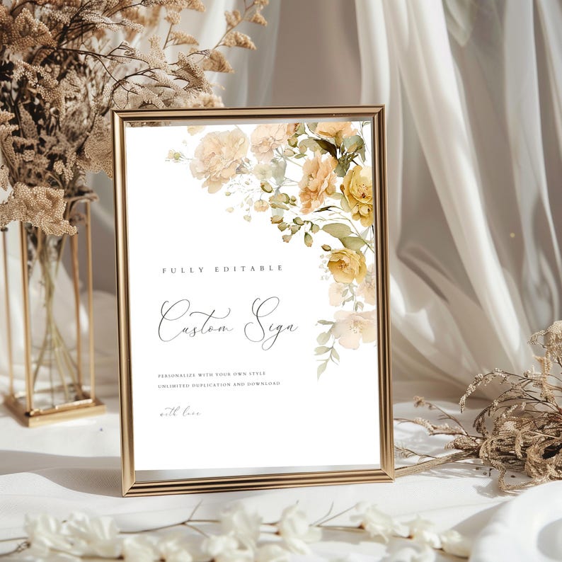 Classic Flower Wedding Table Sign Template, Minimalist Wedding ...