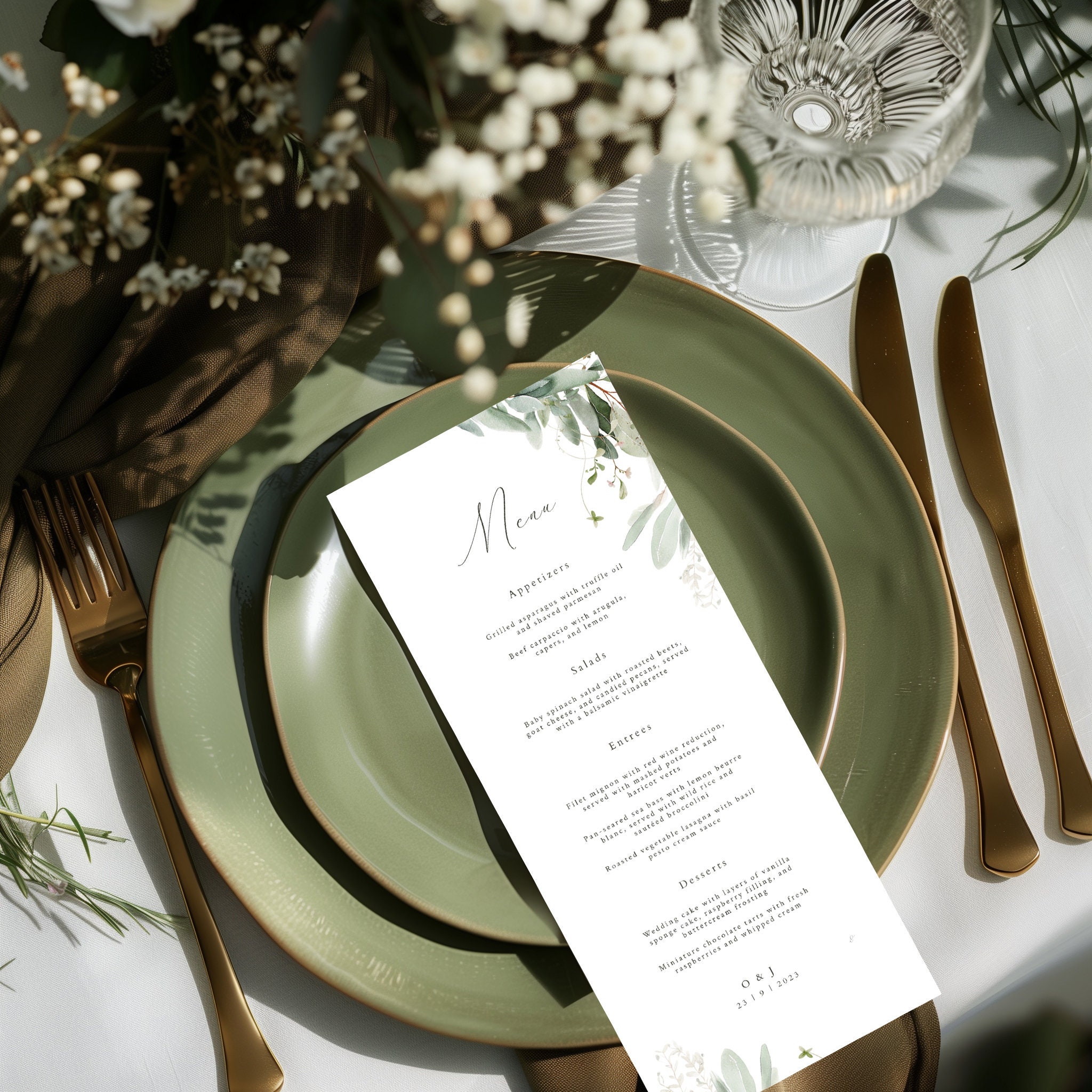 Sage Green Wedding Menu Template, Minimalist Wedding, Eucalyptus ...