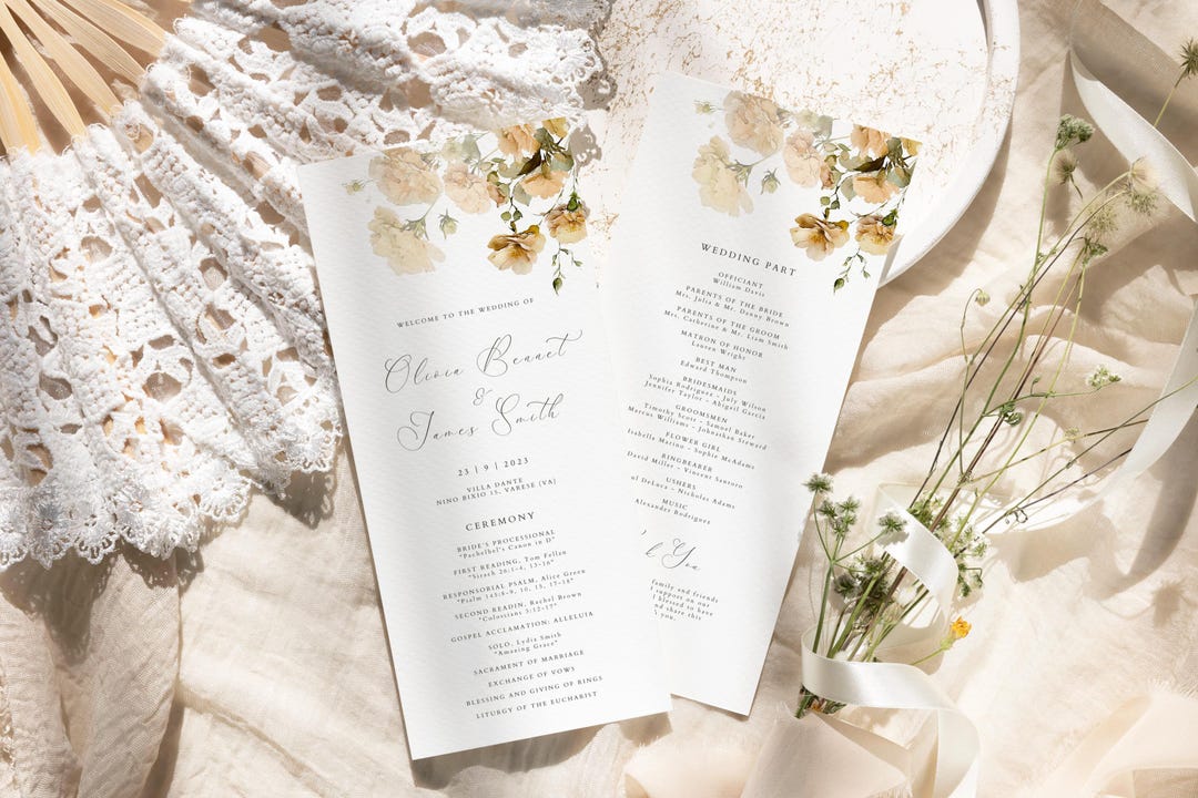 Classic Flower Wedding Program Template, Minimalist Wedding, Eucalyptus ...