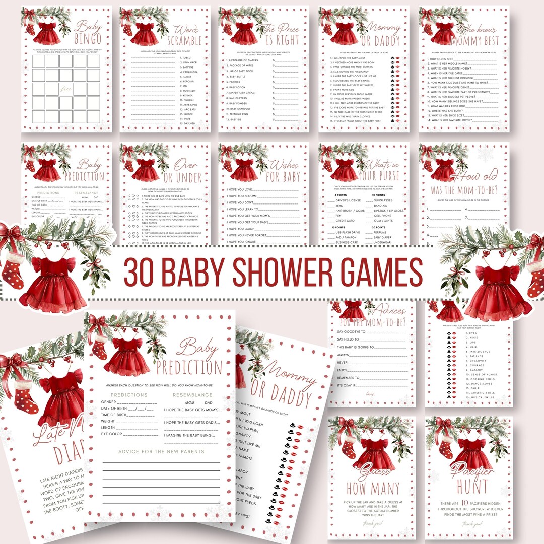 Christmas Baby Shower Game Bundle, Merry Little Shower Invitation ...
