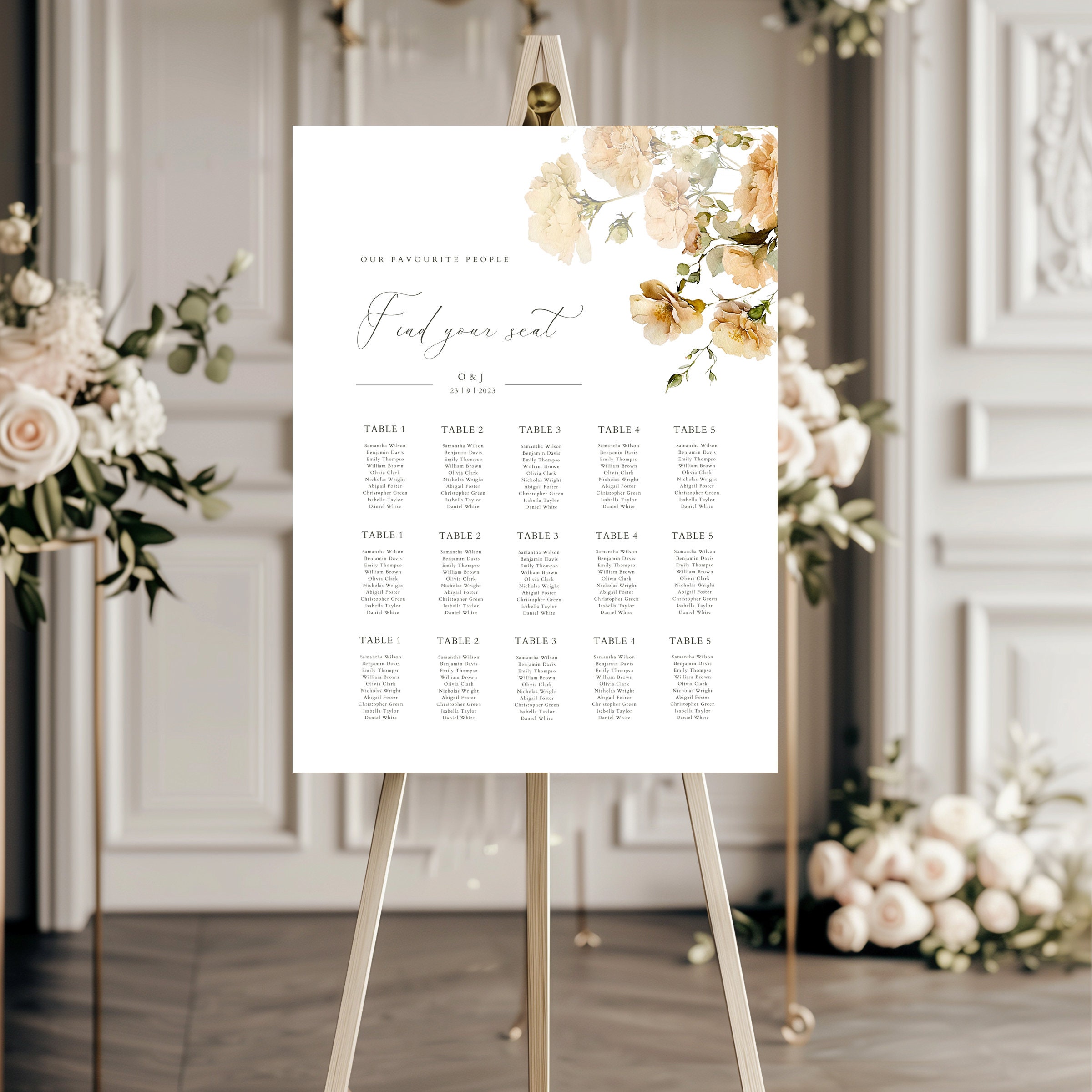 Classic Flower Wedding Seating Chart Template, Minimalist Wedding ...