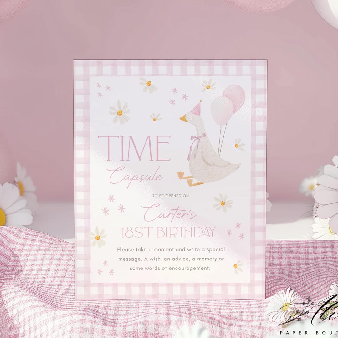 Pink One Silly Goose Time Capsule Sign, Editable 1st Birthday Keepsake ...