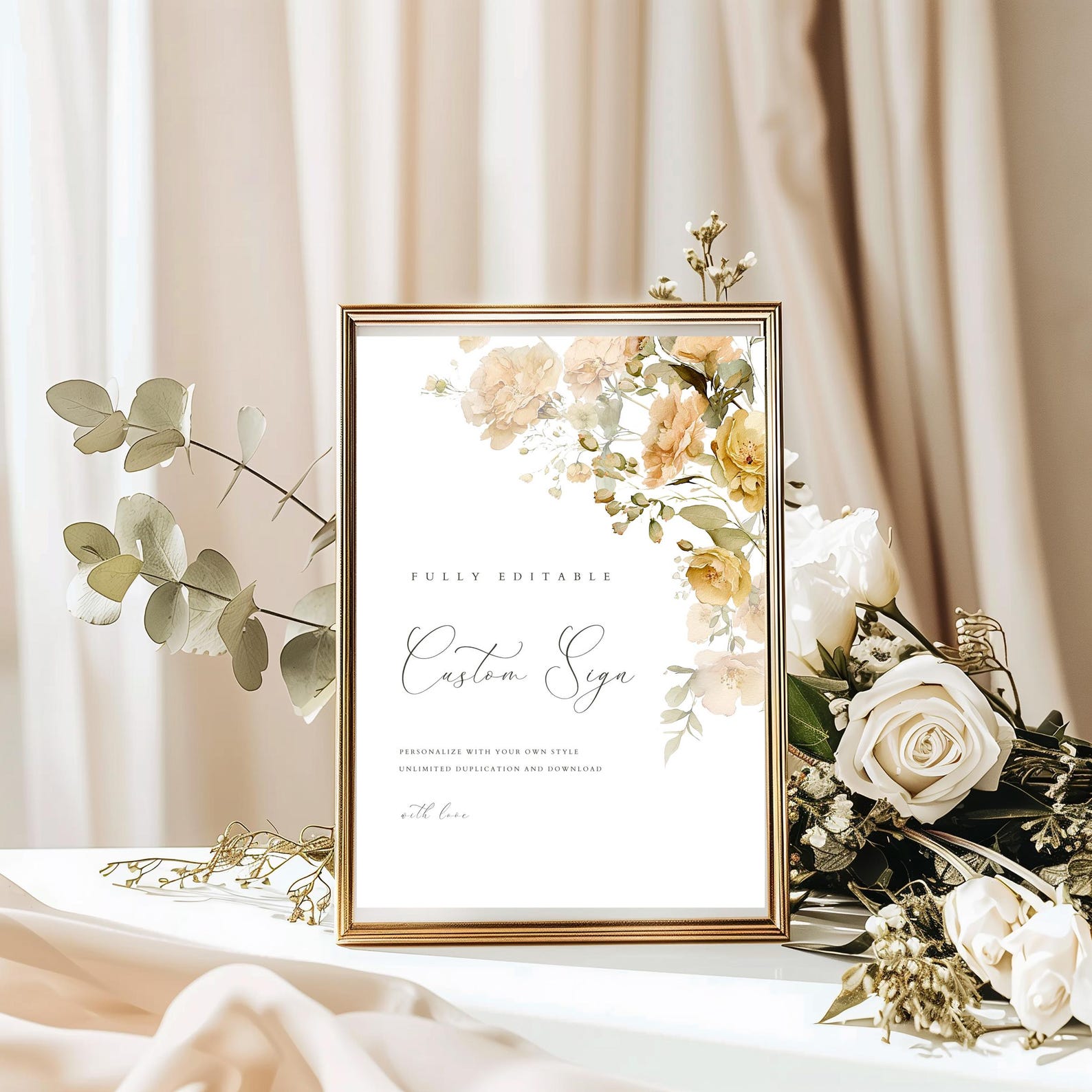 Classic Flower Wedding Table Sign Template, Minimalist Wedding ...