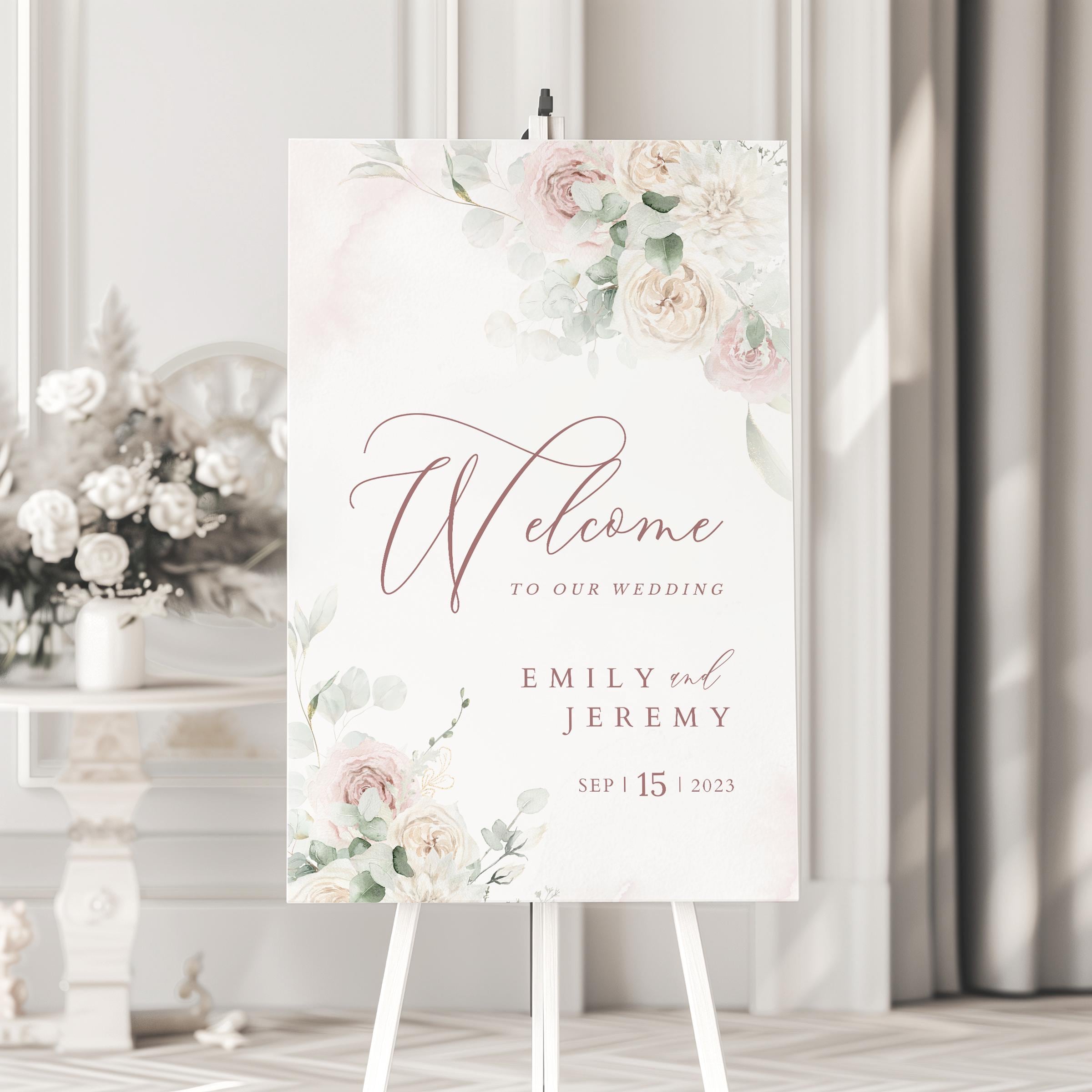Blush Pink Wedding Welcome Sign Template, Soft Pink Wedding Suite ...