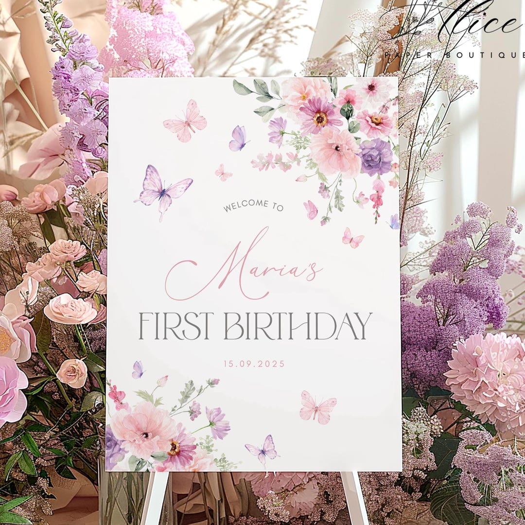 Wildflower 1st Birthday Welcome Sign, Customizable Party Entrance Decor ...