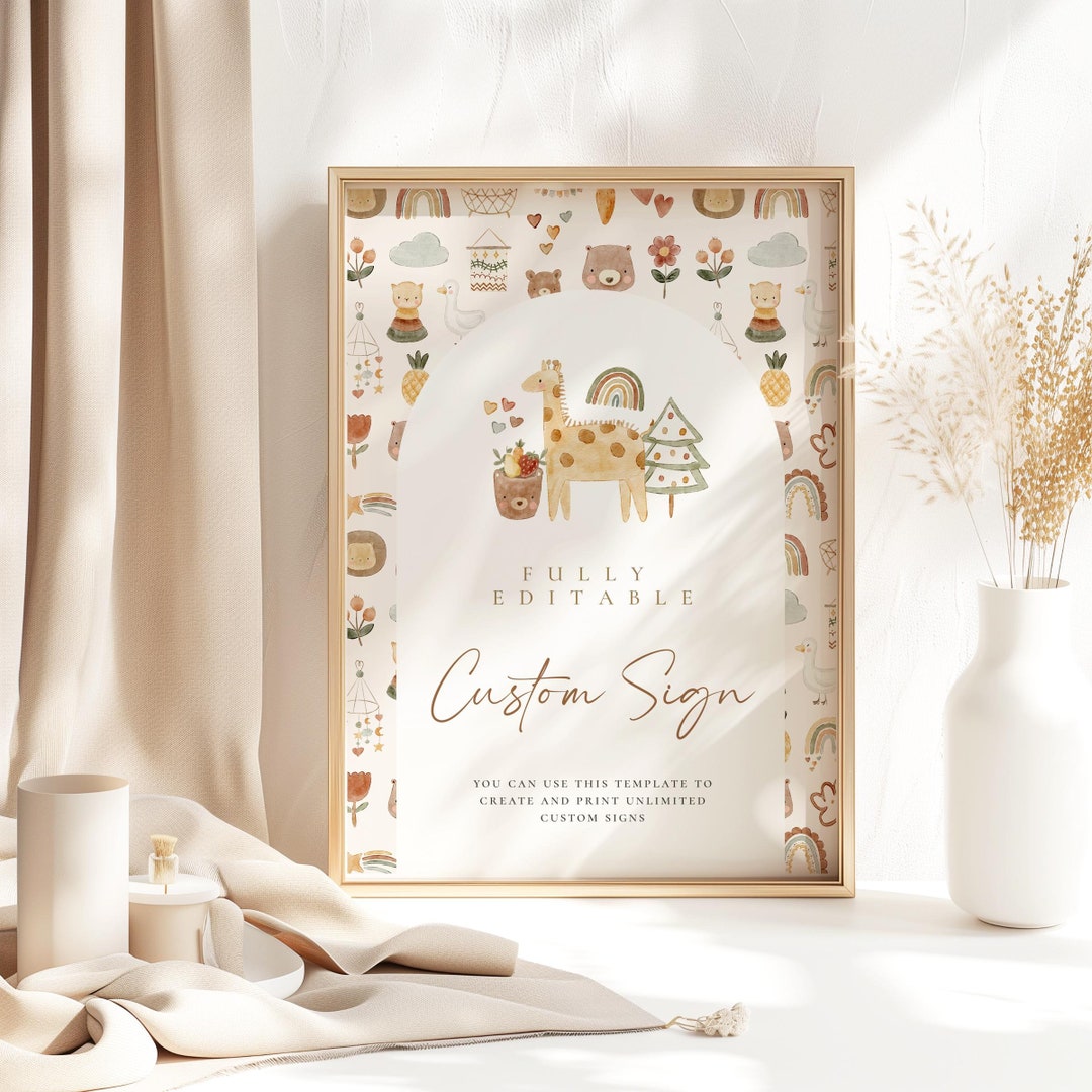 Boho Cute Baby Shower Custom Table SIGNS, Adorable Giraffe Printable ...