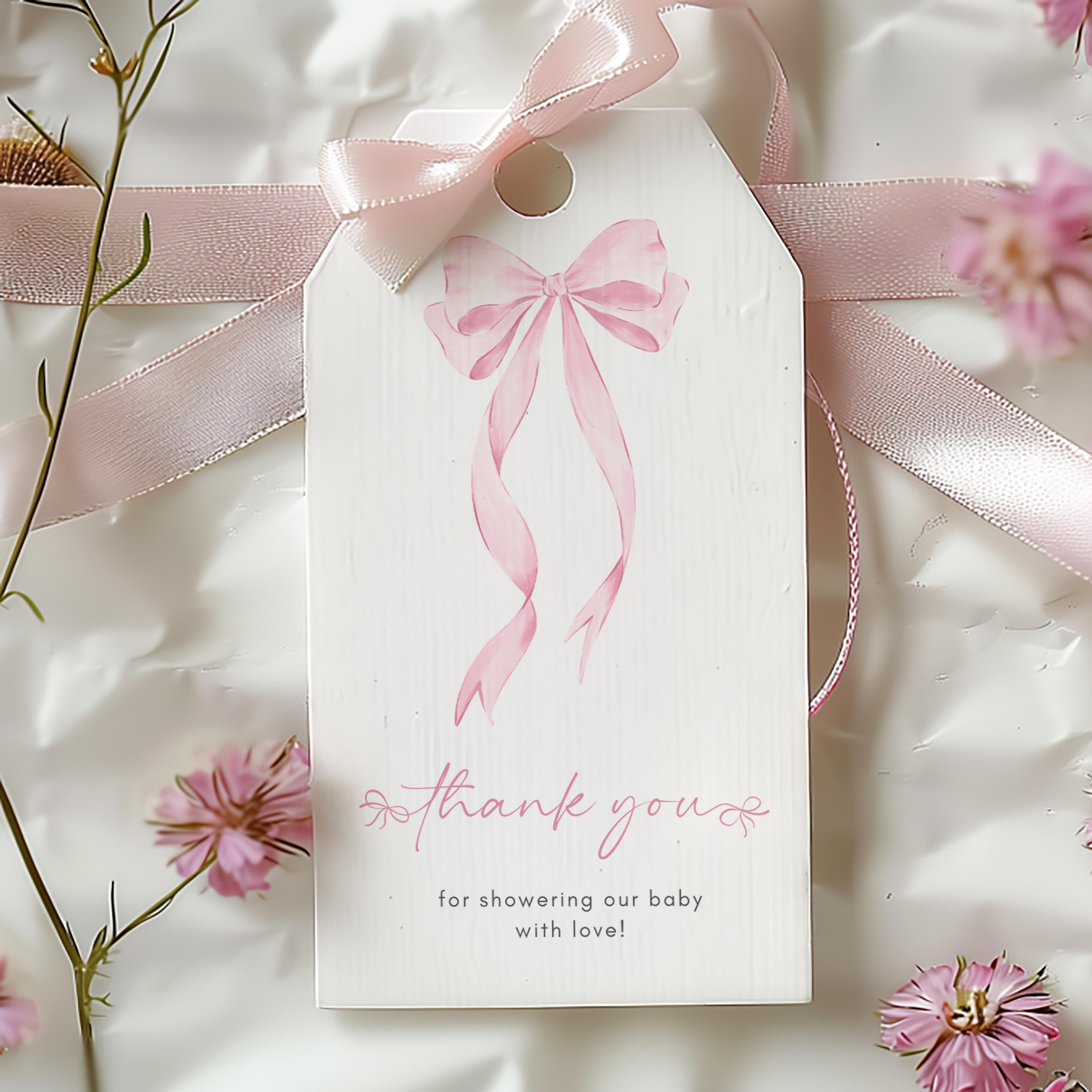 Printable Pink Bow Favor Tags, Pink Coquette Baby Shower Customized ...