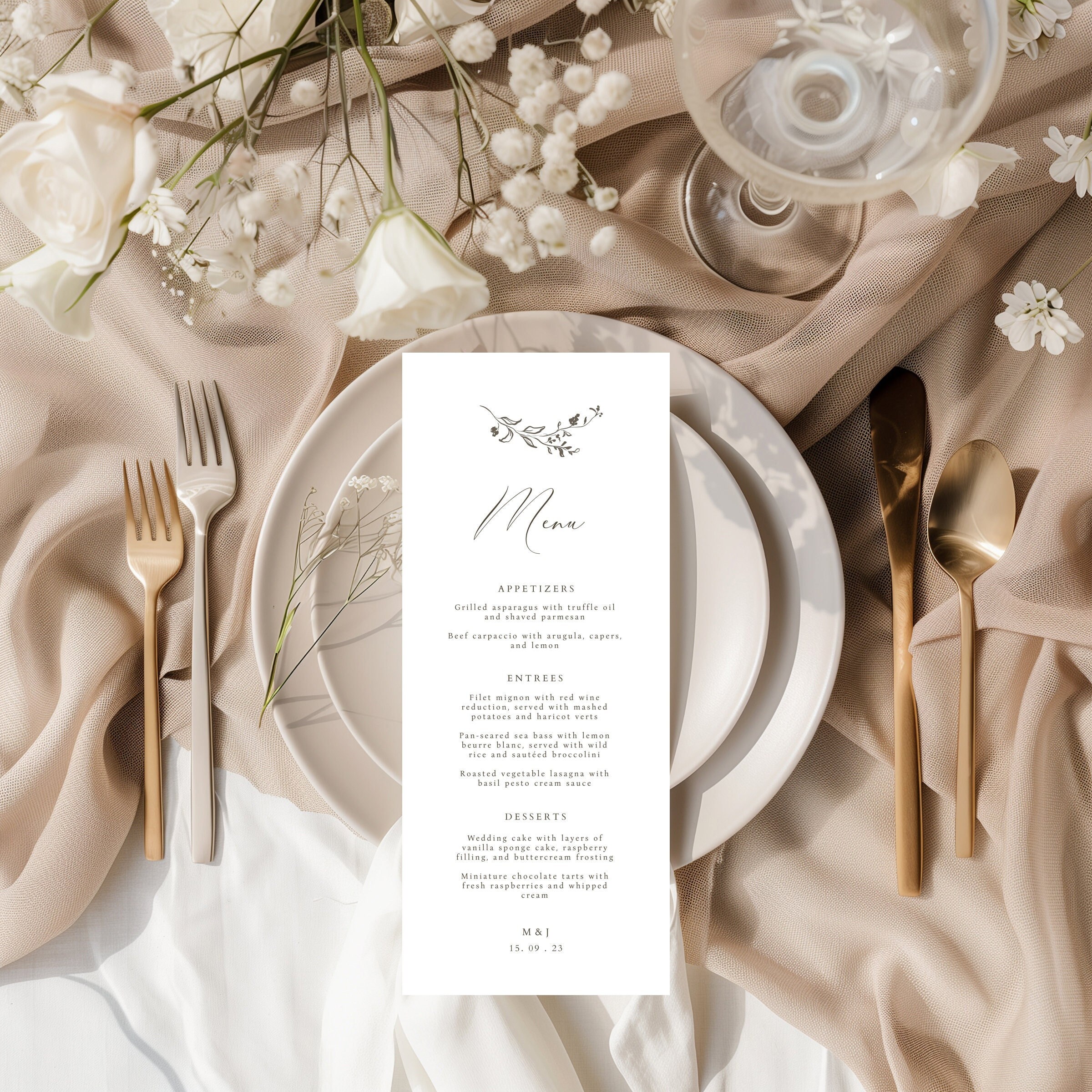 Minimalist Wedding Menu Template, Calligraphy Wedding Menu Template ...