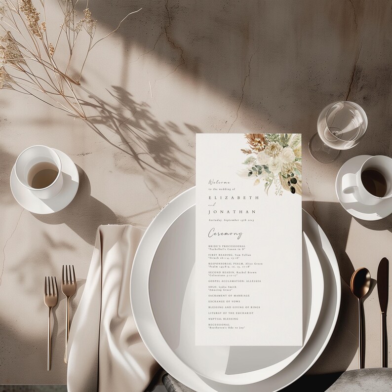 Boho Sage Green Wedding Program Template, Minimalist Wedding ...