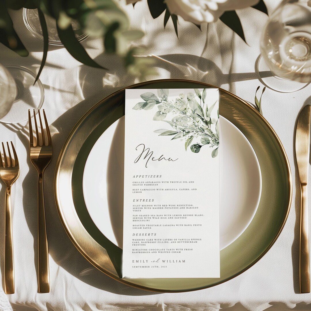 Sage Green Wedding Menu Template, Minimalist Wedding, Eucalyptus ...