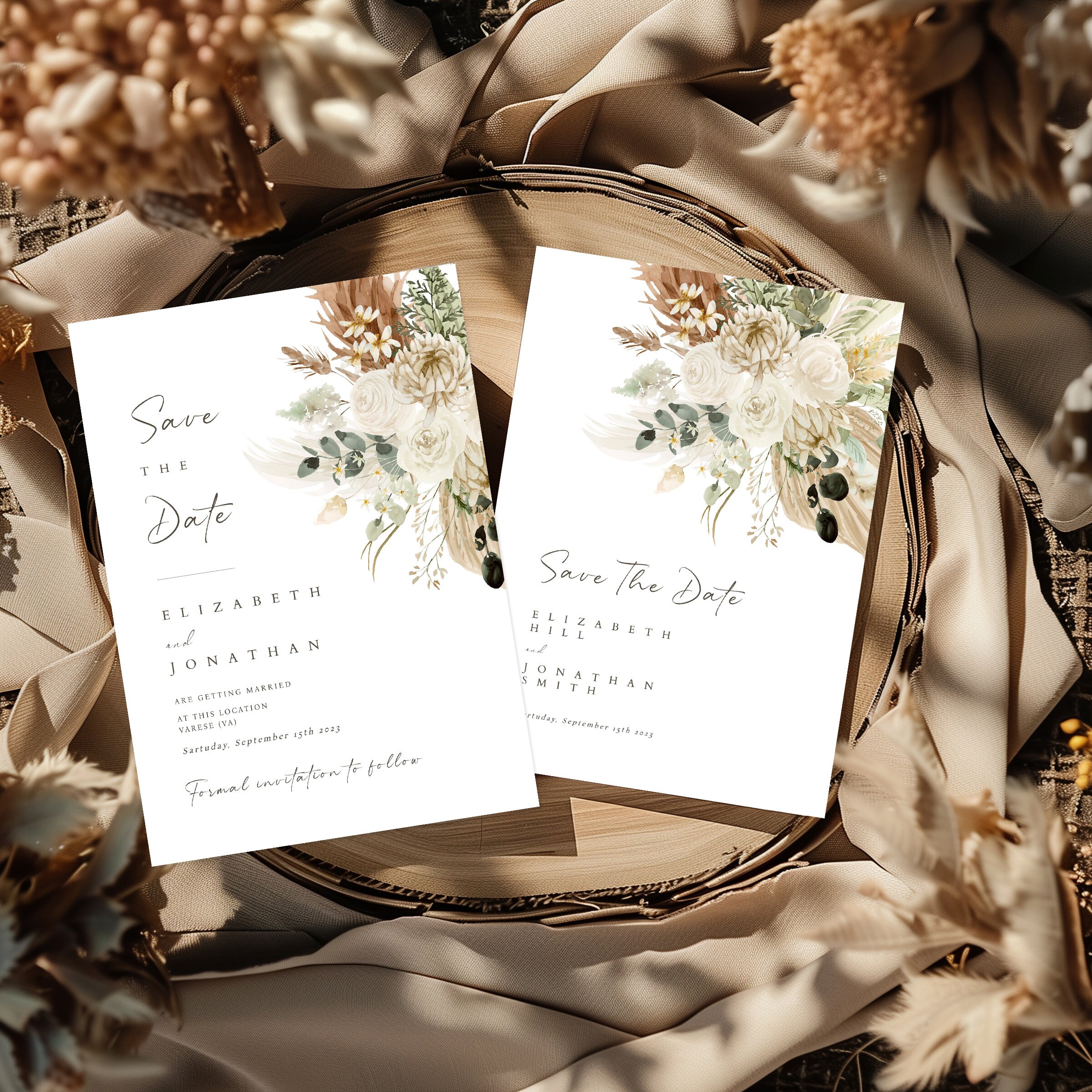 Boho Sage Green Wedding Save the Date Template, Minimalist Wedding ...
