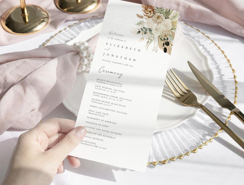 Boho Sage Green Wedding Program Template, Minimalist Wedding ...