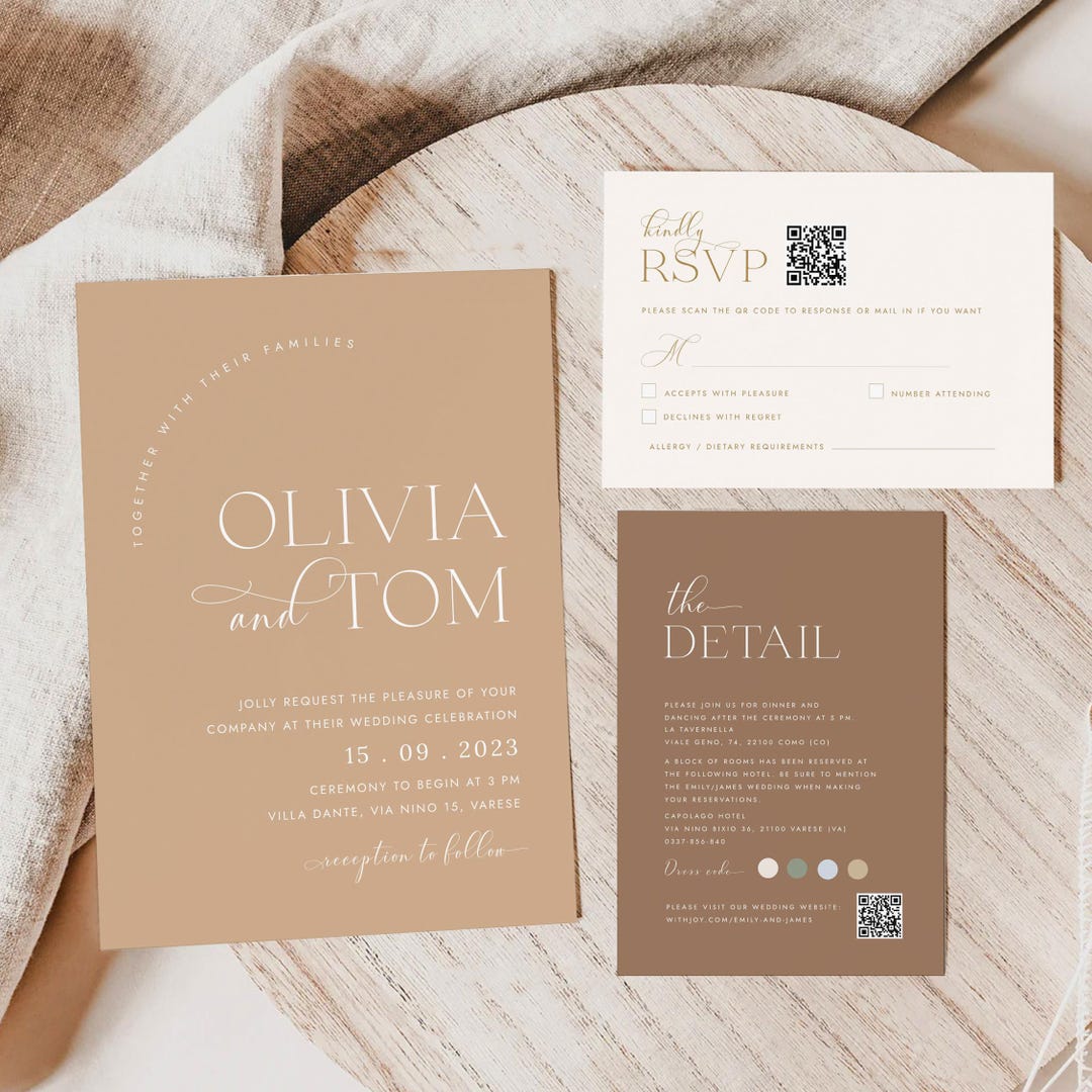Beige Minimalist Wedding Invitation Template, Calligraphy Wedding ...